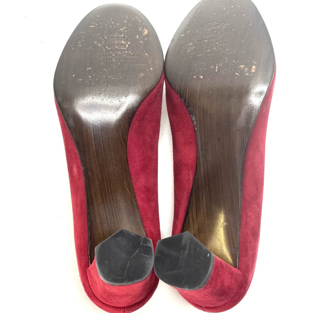 Stuart Weitzman Red Velvet Floral Block Heels Size 6.5 - Gem